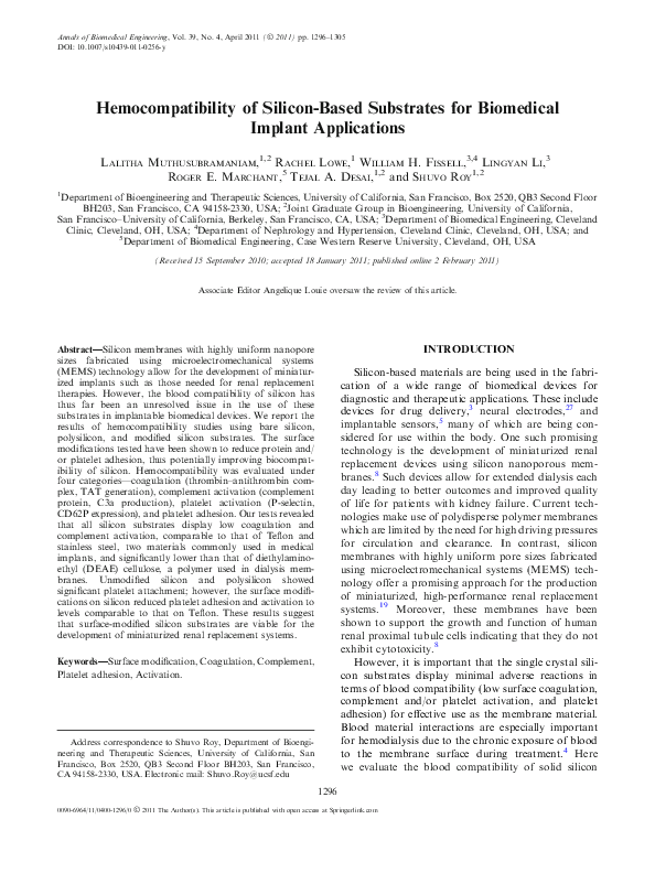 (PDF) Hemocompatibility of Silicon-Based Substrates for Biomedical ...