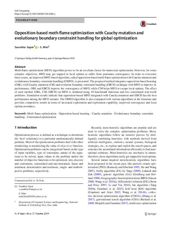 (PDF) Opposition-based moth flame optimization with Cauchy mutation and evolutionary boundary ...