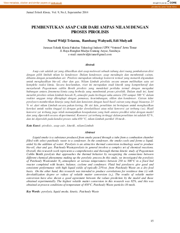 (PDF) Pembentukan Asap Cair Dari Ampas Nilam Dengan Proses Pirolisis