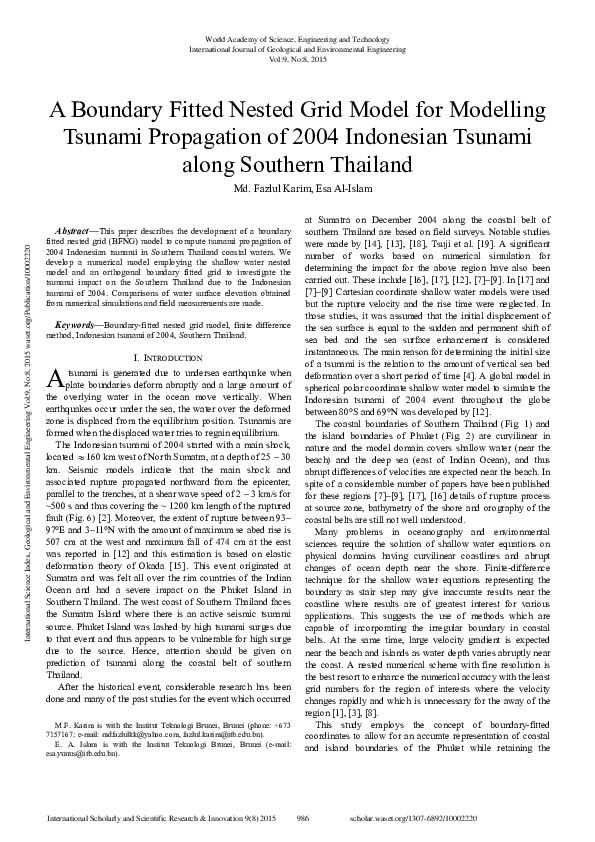 (PDF) A Boundary Fitted Nested Grid Model For Modelling Tsunami Propagation Of 2004 Indonesian ...