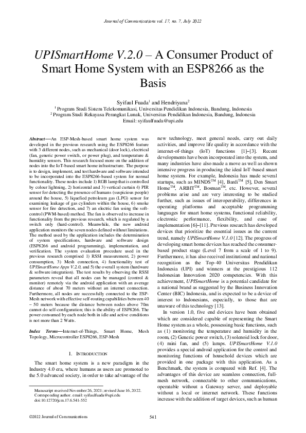 Pdf Upismarthome V20 A Consumer Product Of Smart Home System With An Esp8266 As The Basis 3348