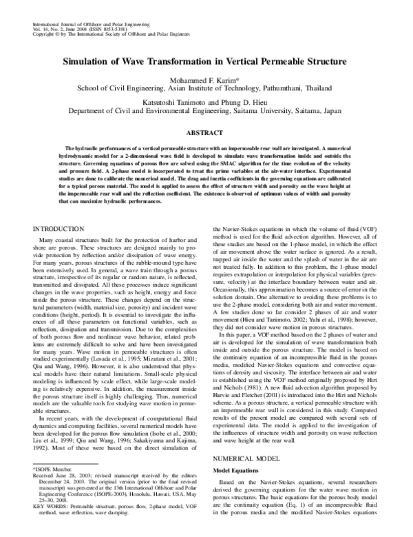 (PDF) Simulation of wave transformation in vertical permeable structure