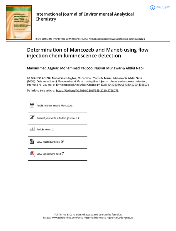 Pdf Determination Of Mancozeb And Maneb Using Flow Injection Chemiluminescence Detection