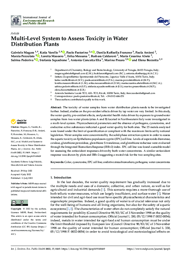 (PDF) Multi-Level System to Assess Toxicity in Water Distribution Plants