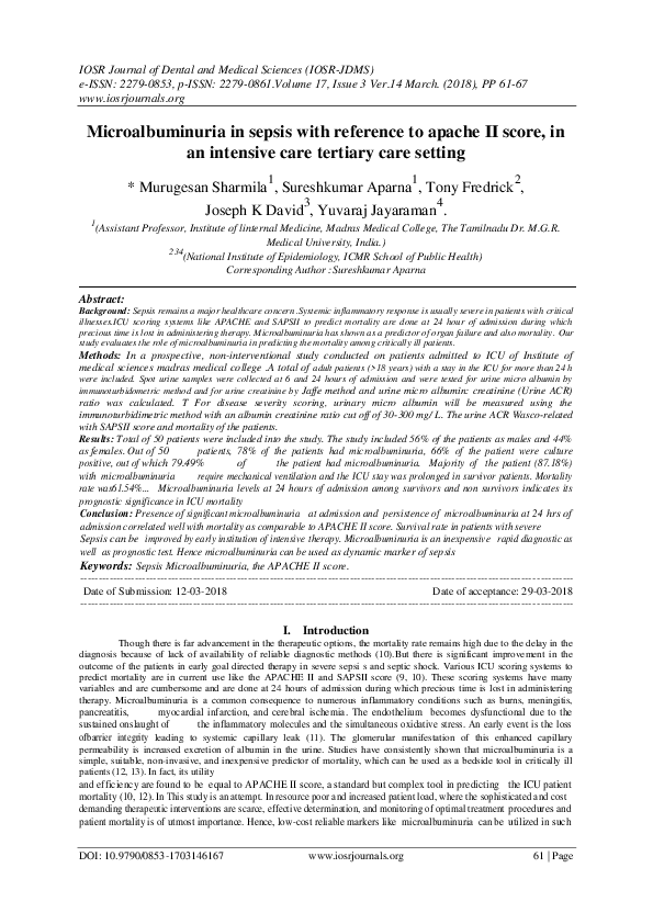 (PDF) Microalbuminuria in sepsis with reference to apache II score, in ...