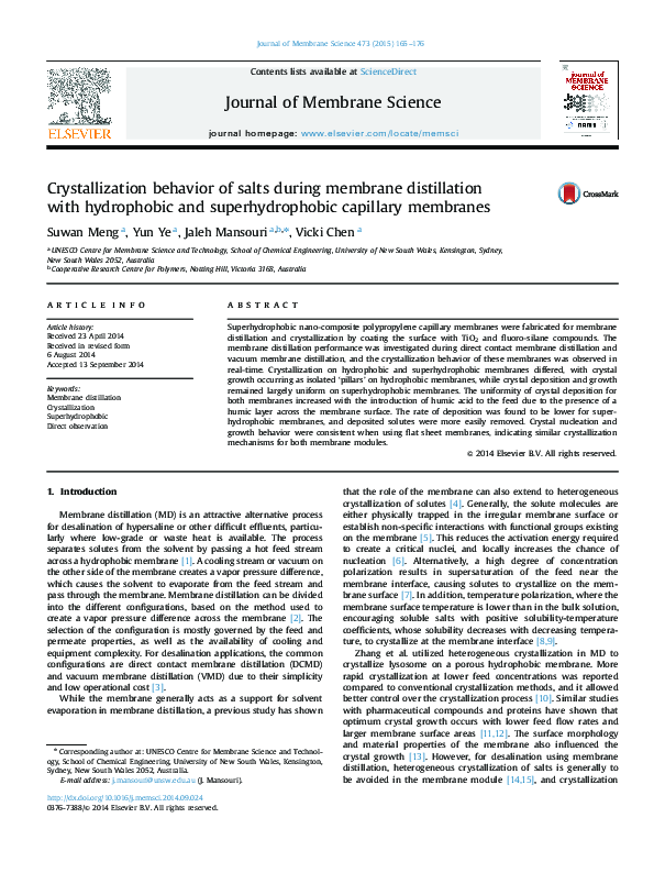 (PDF) Crystallization behavior of salts during membrane distillation ...