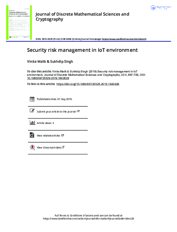 (PDF) Security risk management in IoT environment