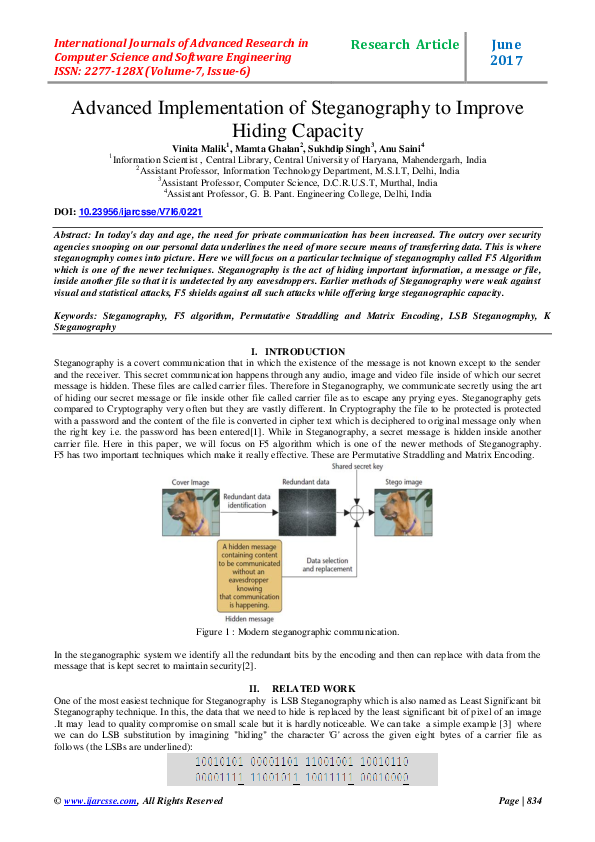 (PDF) Advanced Implementation of Steganography to Improve Hiding Capacity