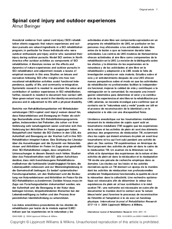 (PDF) Spinal cord injury and outdoor experiences