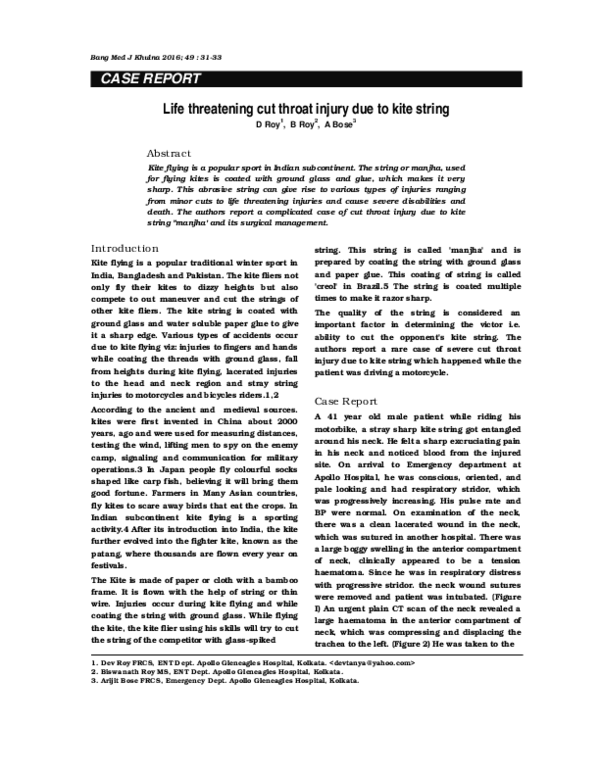(PDF) Life threatening cut throat injury due to kite string