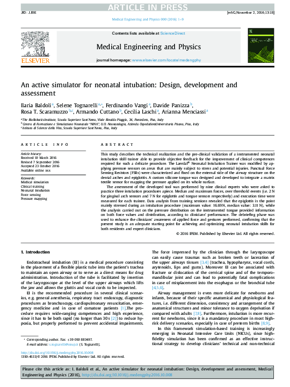 (PDF) An active simulator for neonatal intubation: Design, development ...