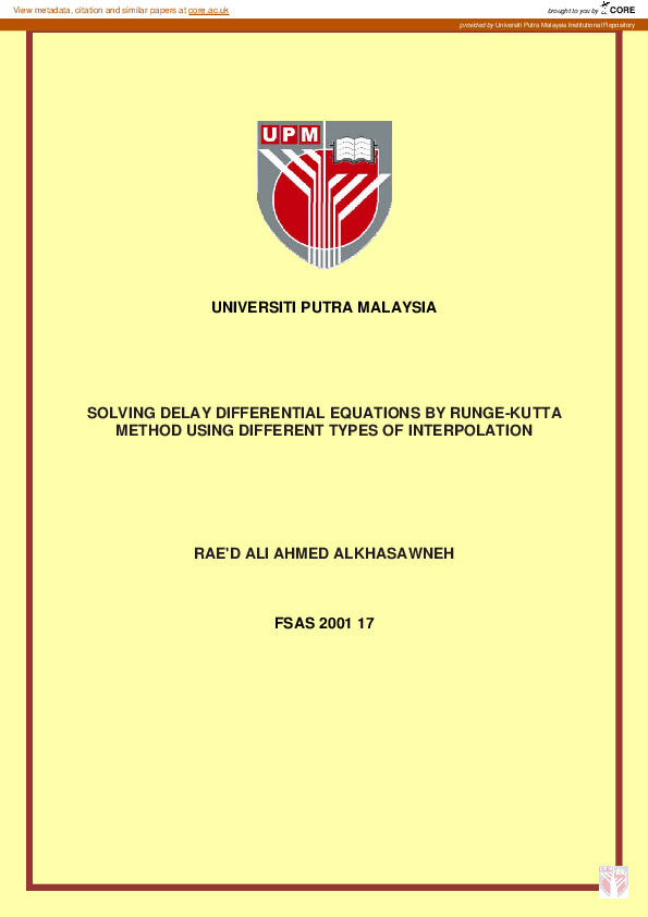 Pdf Solving Delay Differential Equations By Runge Kutta Method Using 6075