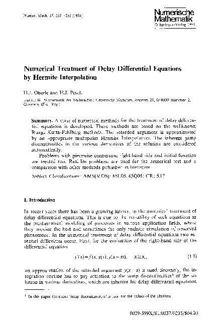 (PDF) Numerical treatment of delay differential equations by Hermite Interpolation