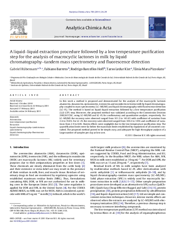(PDF) A liquid–liquid extraction procedure followed by a low ...