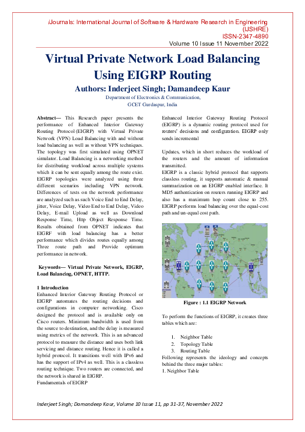 (PDF) Virtual Private Network Load Balancing Using EIGRP Routing