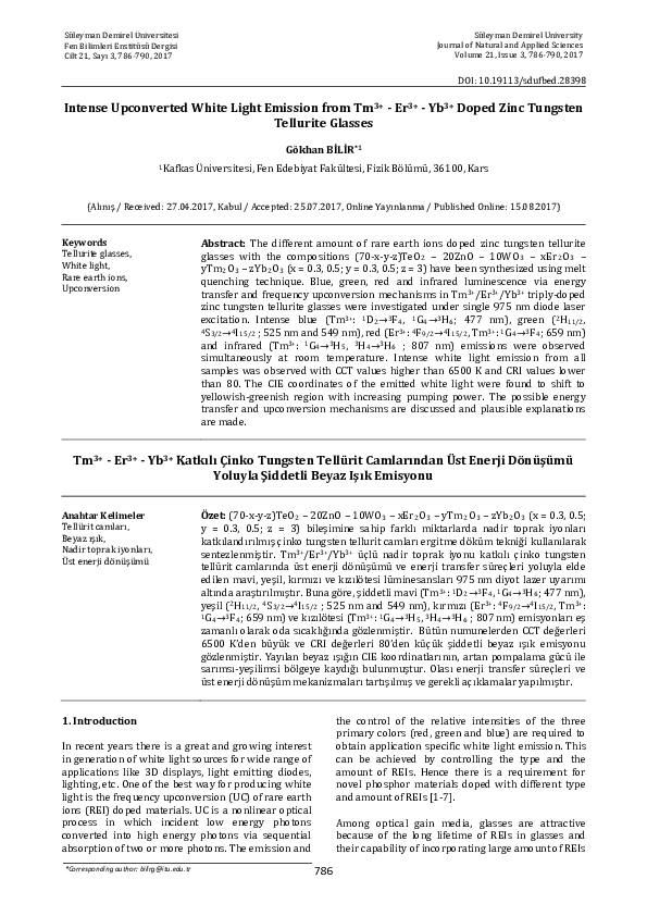 (PDF) Intense Upconverted White Light Emission from Tm3+ - Er3+ - Yb3 ...