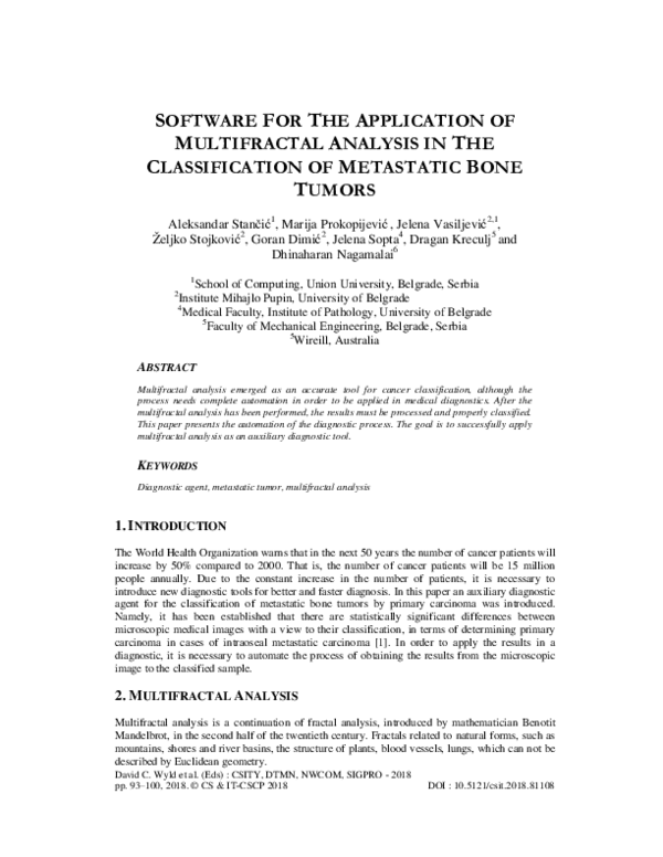 (PDF) Multifractal Analysis in the Classification of Metastatic Bone Tumors | Dragan Kreculj ...