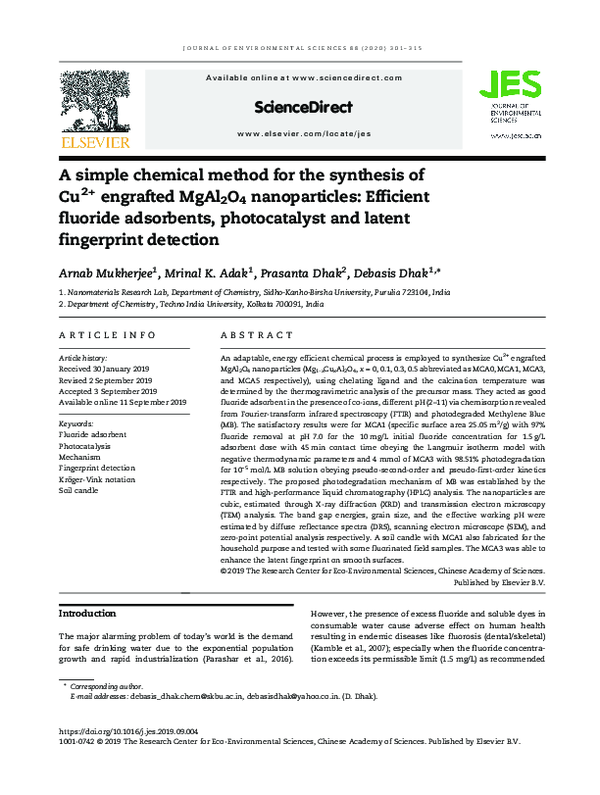 (PDF) A simple chemical method for the synthesis of Cu2+ engrafted ...