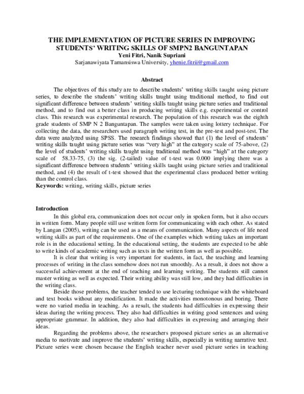 (PDF) The Implementation of Picture Series in Improving Students’ Writing Skills of SMPN2 ...