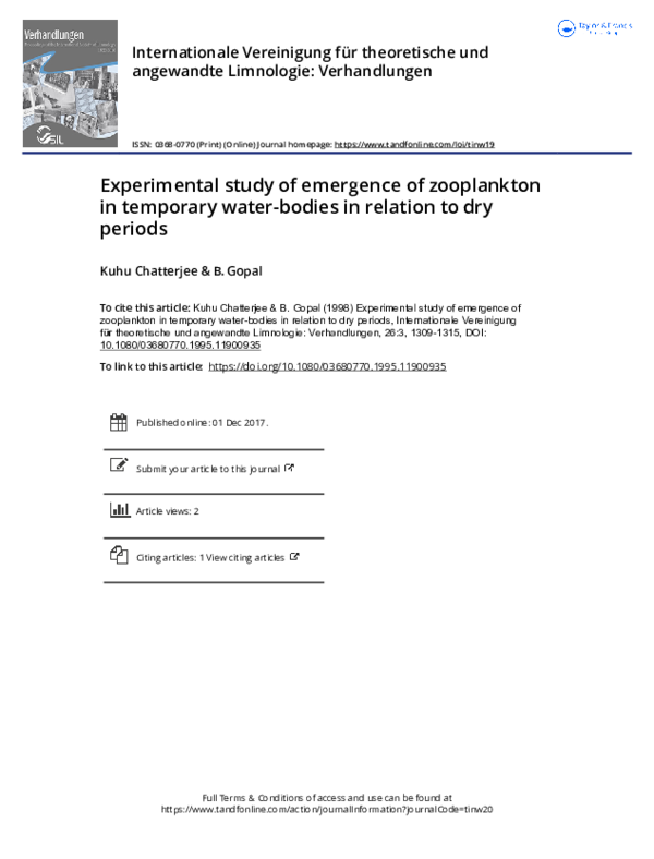 (PDF) Experimental Study of Emergence of Zooplankton in Temporary Water ...