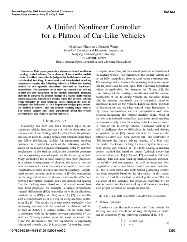 (PDF) A unified nonlinear controller for a platoon of car-like vehicles