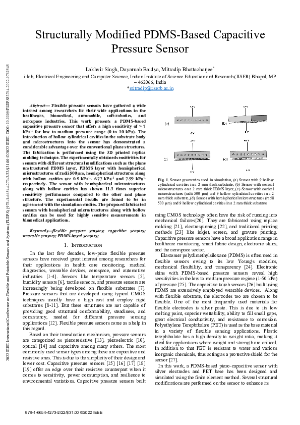 Pdf High Sensitivity Pdms Capacitive Pressure Sensor Design