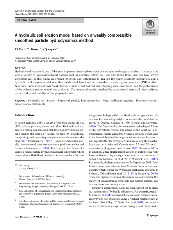 (PDF) A hydraulic soil erosion model based on a weakly compressible ...