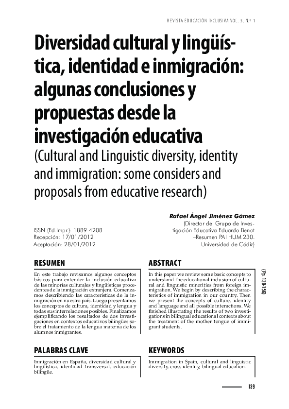 (PDF) Diversidad cultural y lingüística, identidad e inmigración ...
