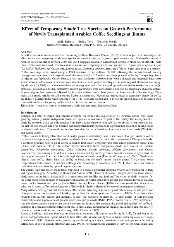 (PDF) Effect of Temporary Shade Tree Species on Growth Performance of ...