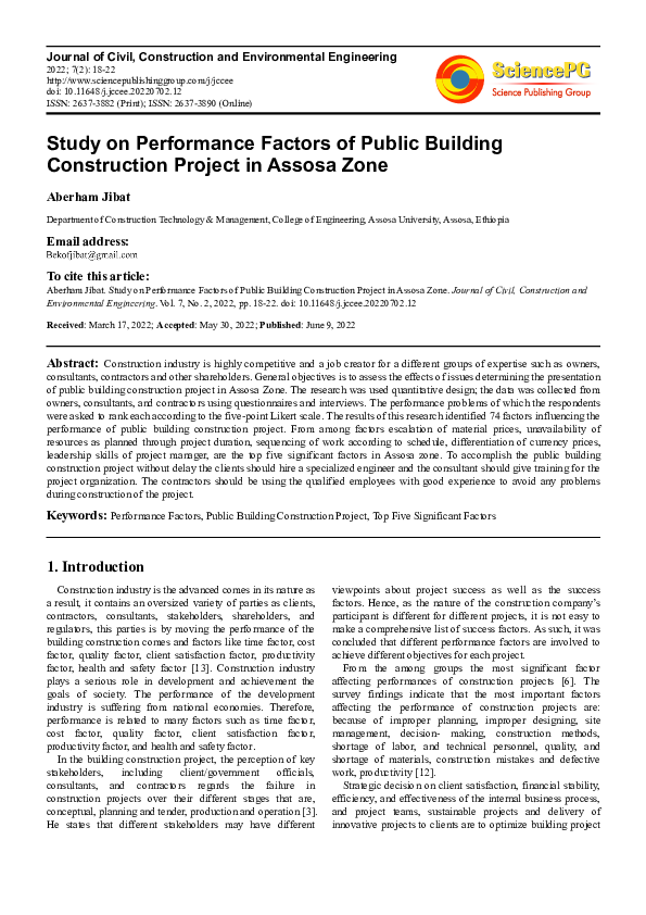 (PDF) Study on Performance Factors of Public Building Construction ...