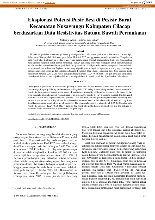 (PDF) Eksplorasi Potensi Pasir Besi di Pesisir Barat Kecamatan Nusawungu Kabupaten Cilacap ...