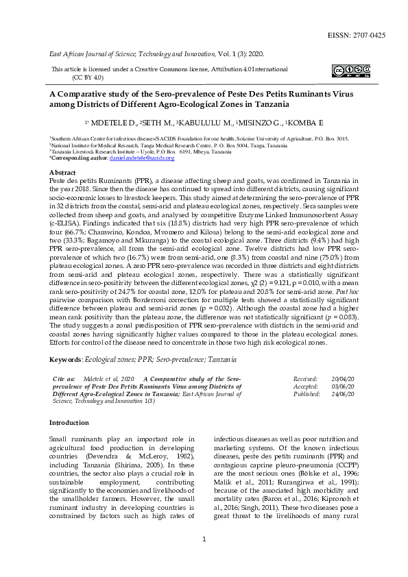 (PDF) A Comparative study of the Sero-prevalence of Peste Des Petits Ruminants Virus among ...