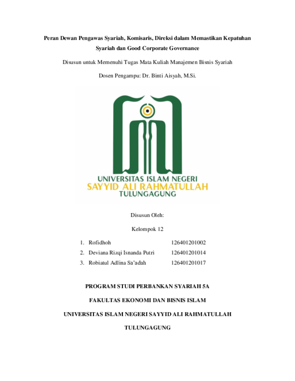(PDF) Peran Dewan Pengawas Syariah, Komisaris, Direksi dalam Memastikan Kepatuhan Syariah dan ...