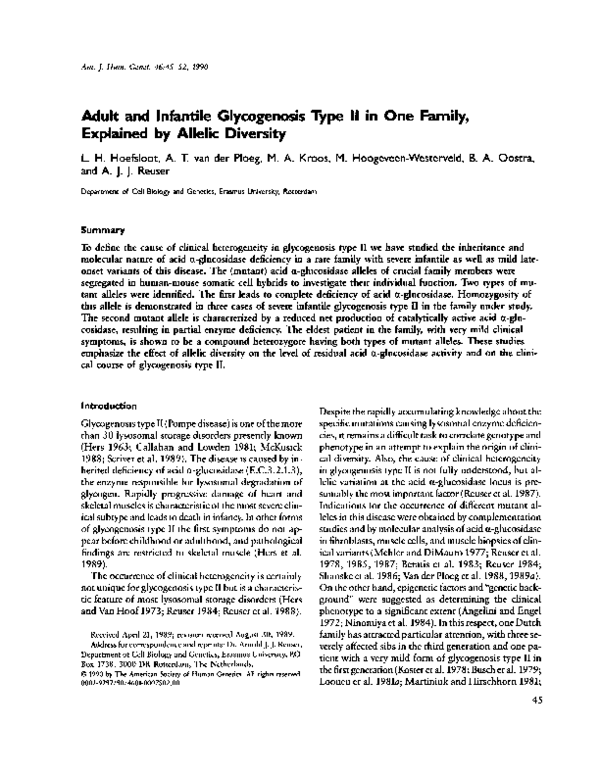 (PDF) Adult and infantile glycogenosis type II in one family, explained ...