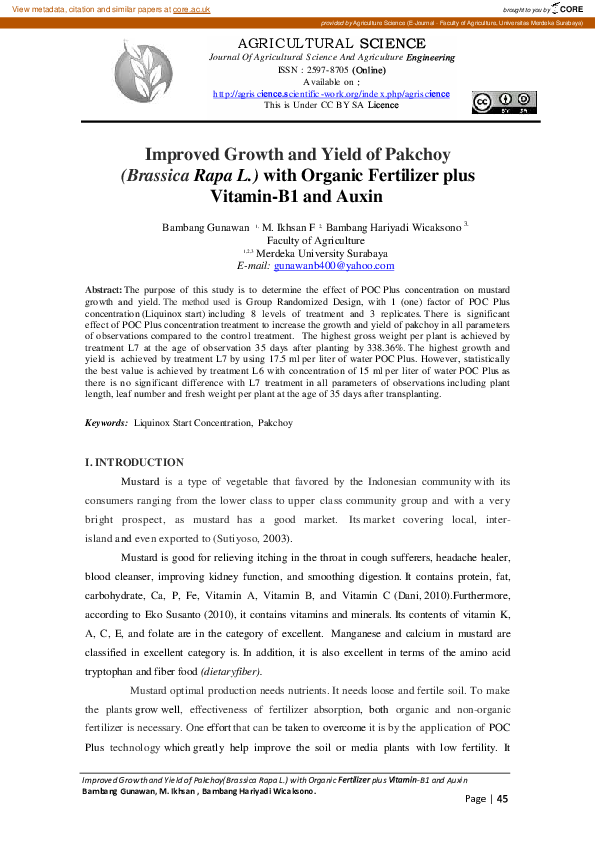(PDF) Improved Growth and Yield of Pakchoy(Brassica Rapa L.) with ...