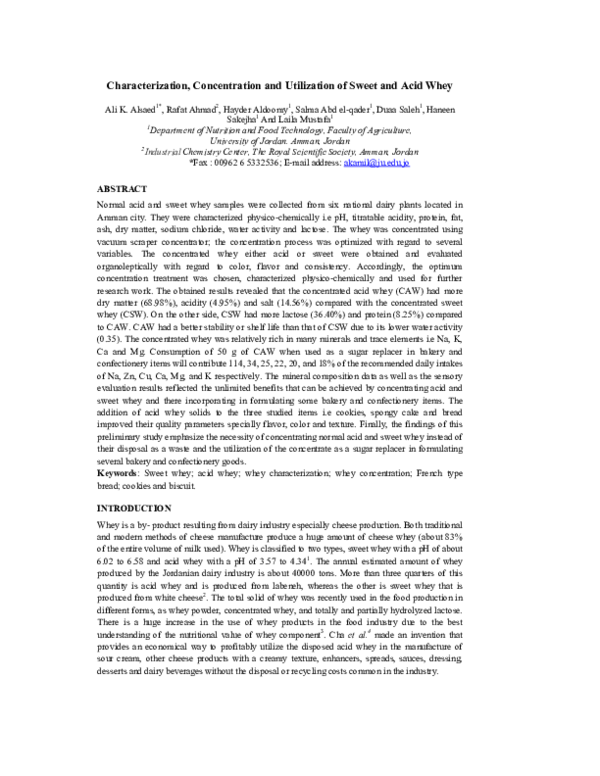 (PDF) Characterization, Concentration and Utilization of Sweet and Acid ...