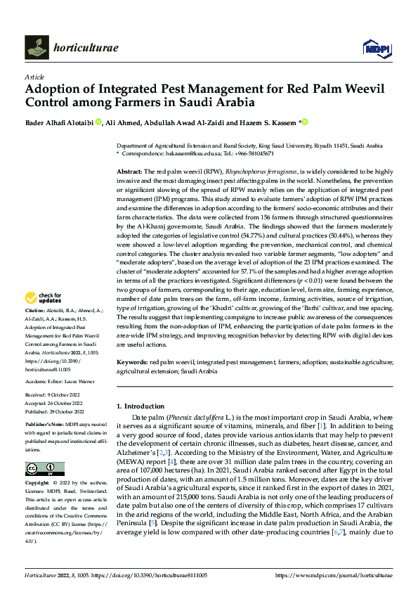 (PDF) Adoption of Integrated Pest Management for Red Palm Weevil ...