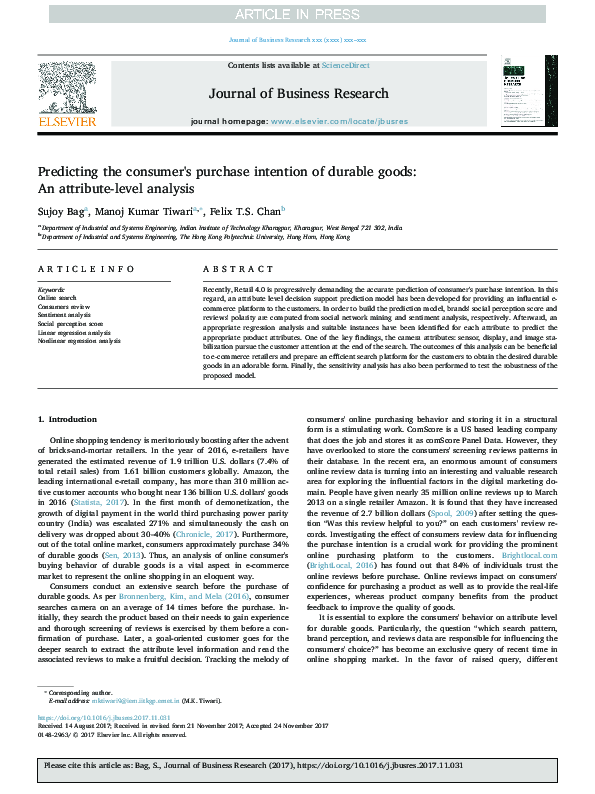 (PDF) Predicting the consumer's purchase intention of durable goods: An ...
