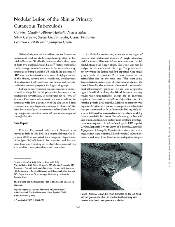(PDF) Nodular Lesion of the Skin as Primary Cutaneous Tuberculosis