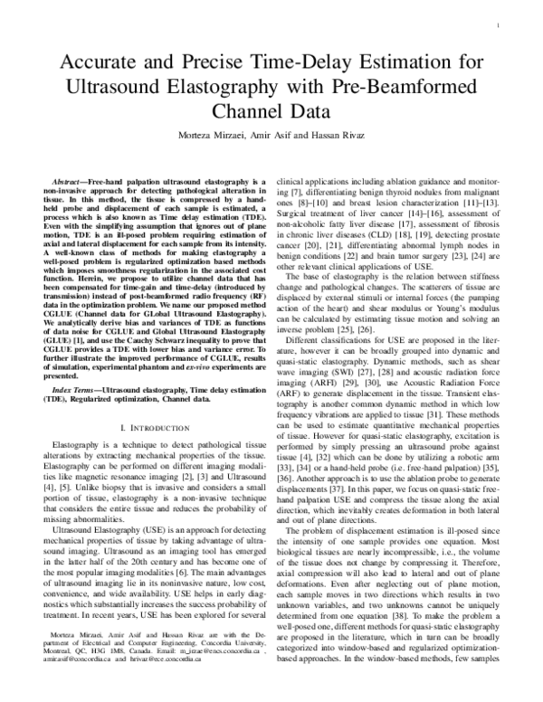 (PDF) Accurate and Precise Time-Delay Estimation for Ultrasound Elastography with Pre-Beamformed ...