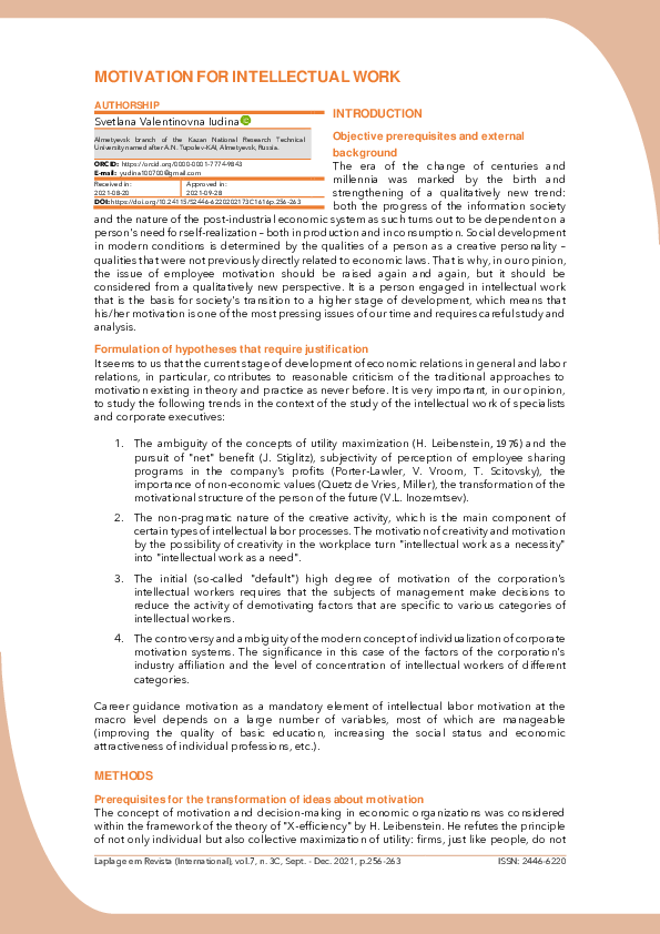 (PDF) Motivation for intellectual work