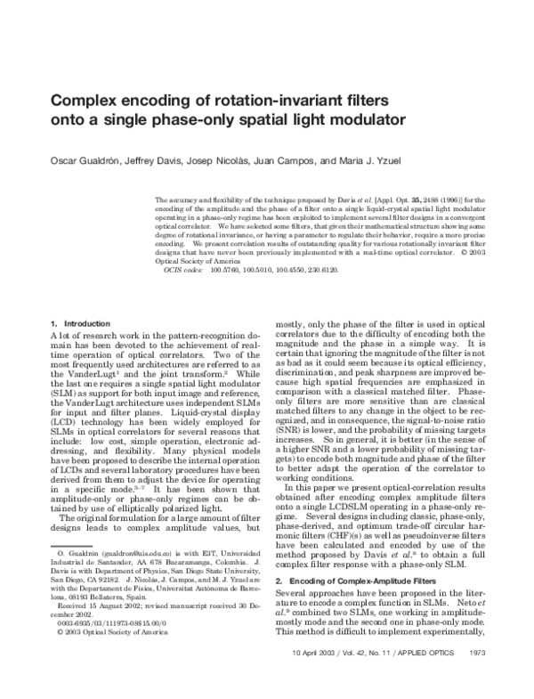 Pdf Complex Encoding Of Rotation Invariant Filters Onto A Single