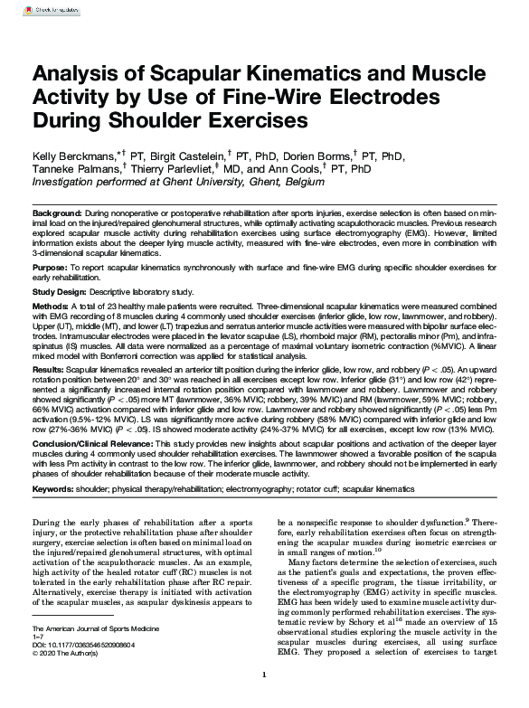 (PDF) Analysis of Scapular Kinematics and Muscle Activity by Use of ...