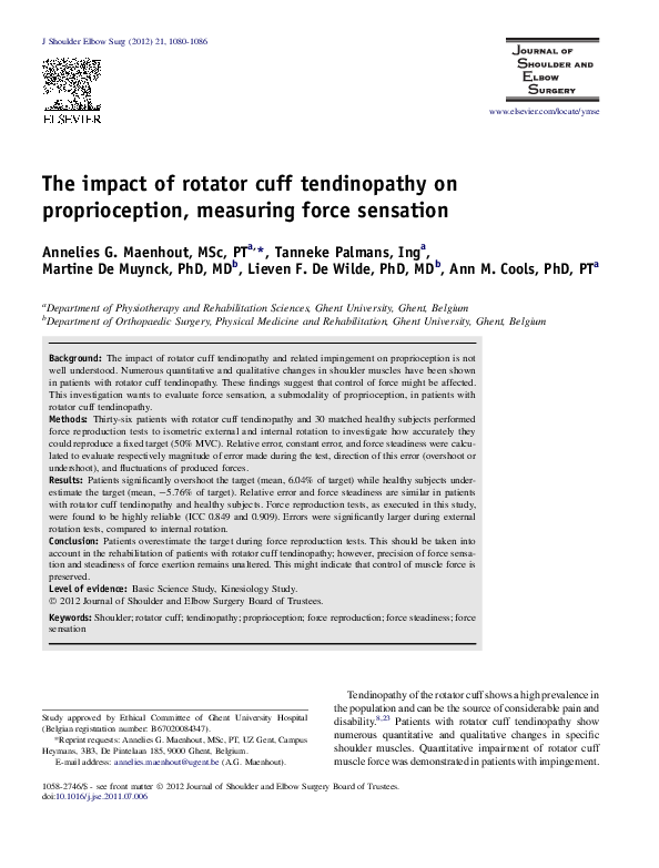 (PDF) The impact of rotator cuff tendinopathy on proprioception ...