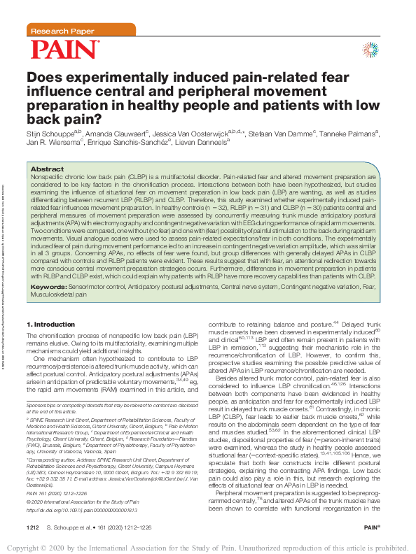 (PDF) Does experimentally induced pain-related fear influence central ...