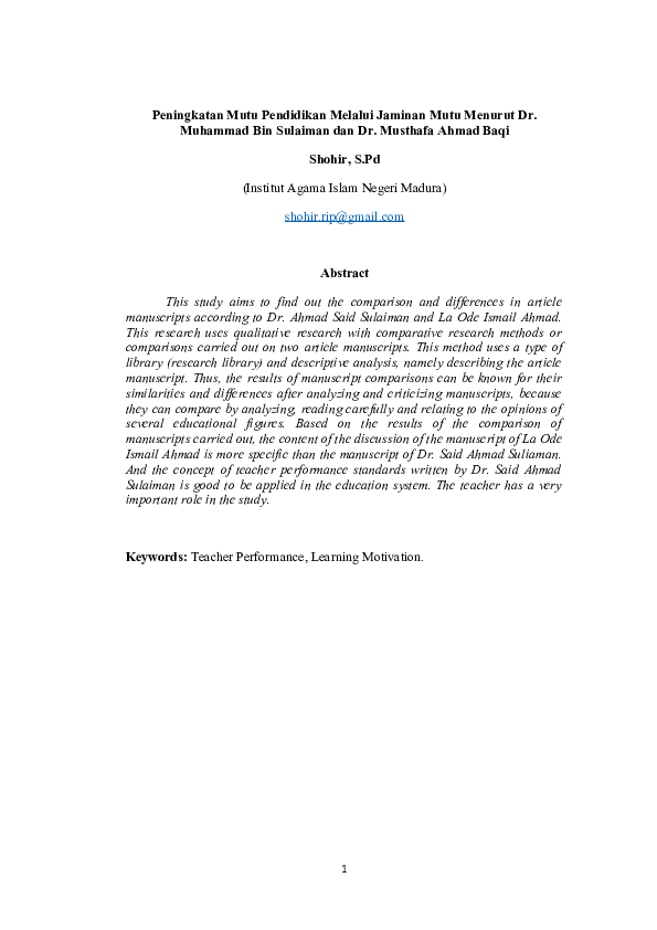 (DOC) Artikel Peningkatan Mutu Pendidikan Melalui Jaminan Mutu Menurut Dr