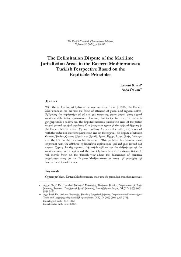(PDF) The Delimitation Dispute of the Maritime Jurisdiction Areas in the Eastern Mediterranean ...