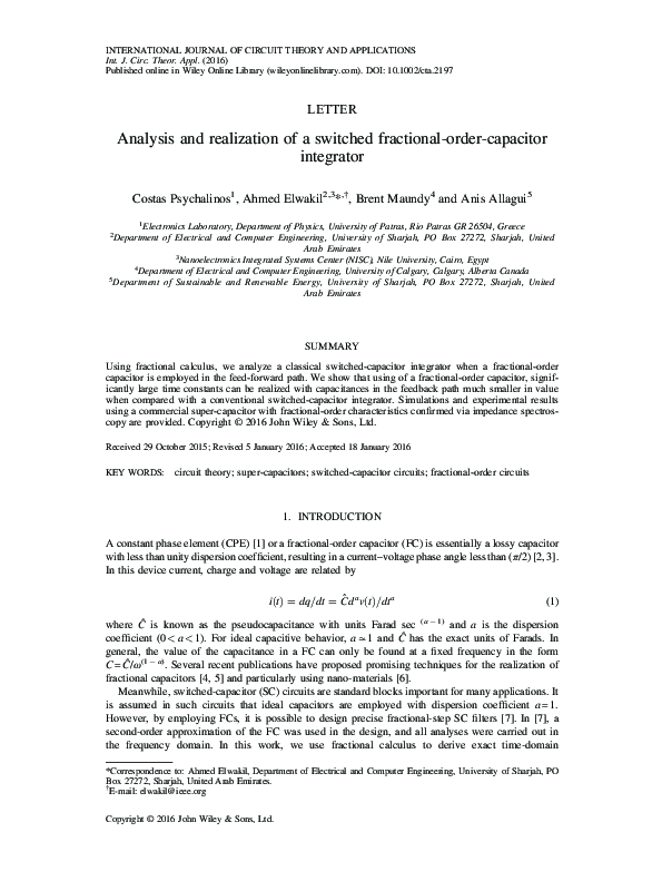 Pdf Analysis And Realization Of A Switched Fractional Order Capacitor Integrator