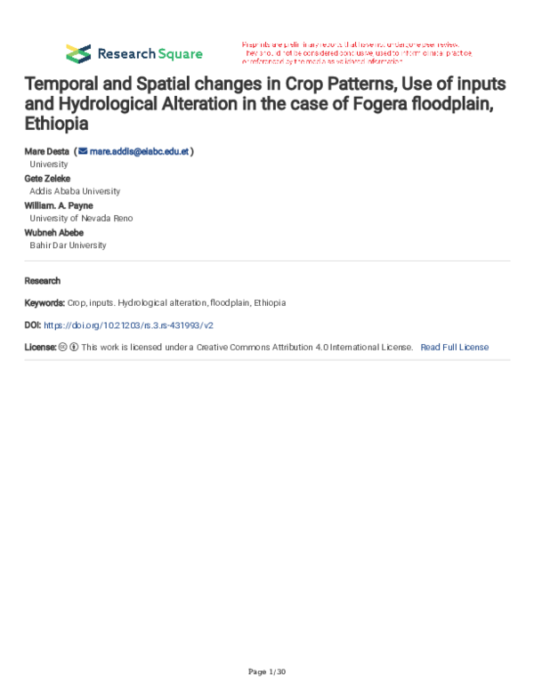 (PDF) Temporal and Spatial changes in Crop Patterns, Use of inputs and Hydrological Alteration ...