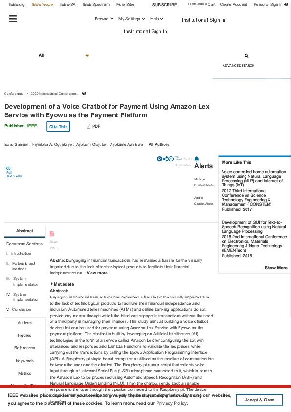 (PDF) Development of a Voice Chatbot for Payment Using Amazon Lex ...